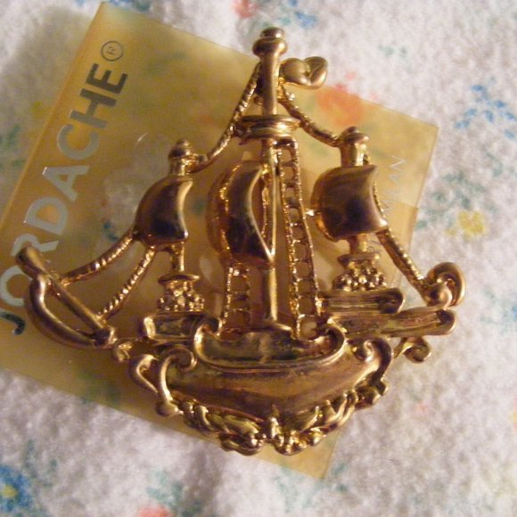 Jordache | Jewelry | Vintage Pirate Ship Pin Brooch Gold By Jordache ...